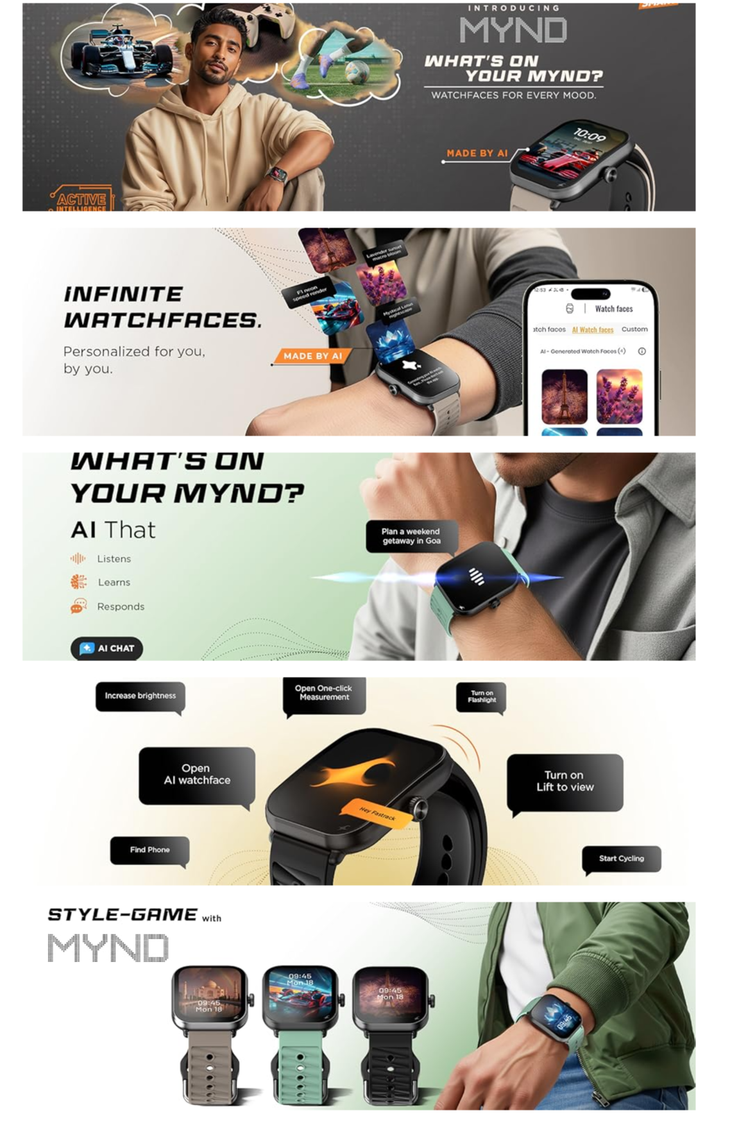 Fastrack MYND 1.93” AMOLED Display Smart Watch for Men & Women with AI ...