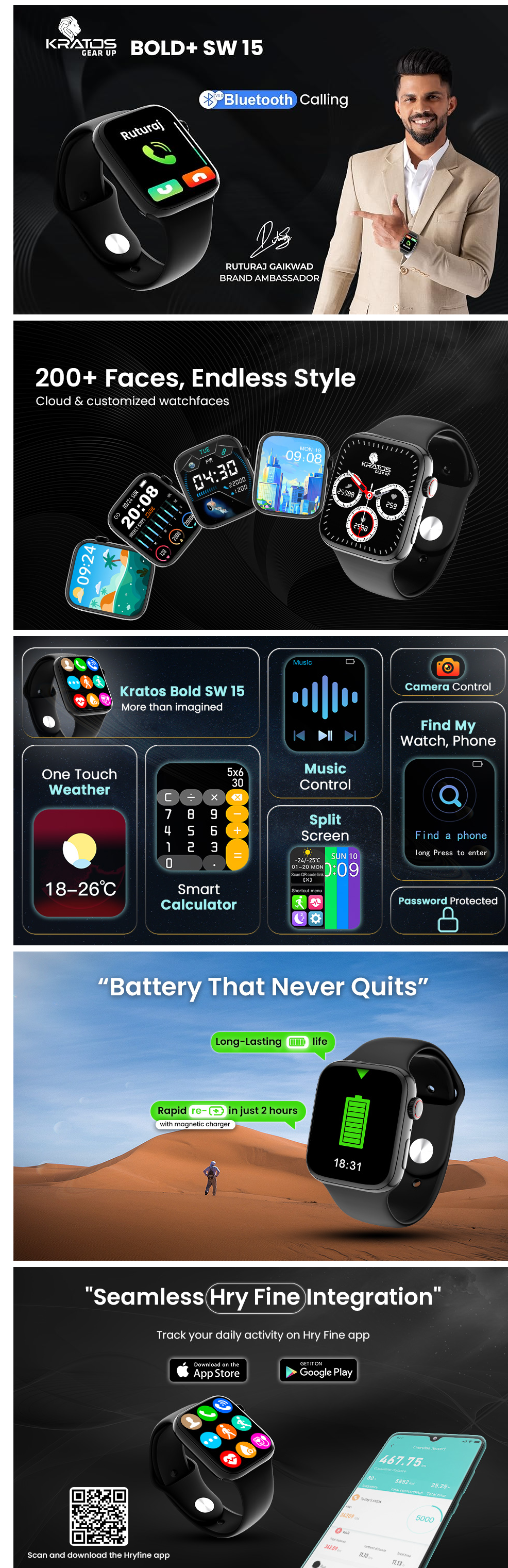Kratos SW15 Bold Plus Smart Watch for Men and Women with Bluetooth ...